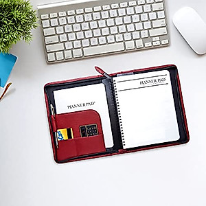Planner Pad Spiral Bound Personal Size Cover, Fits 6 3/4 x 8 1/2 size paper pages, Red Flex Leather
