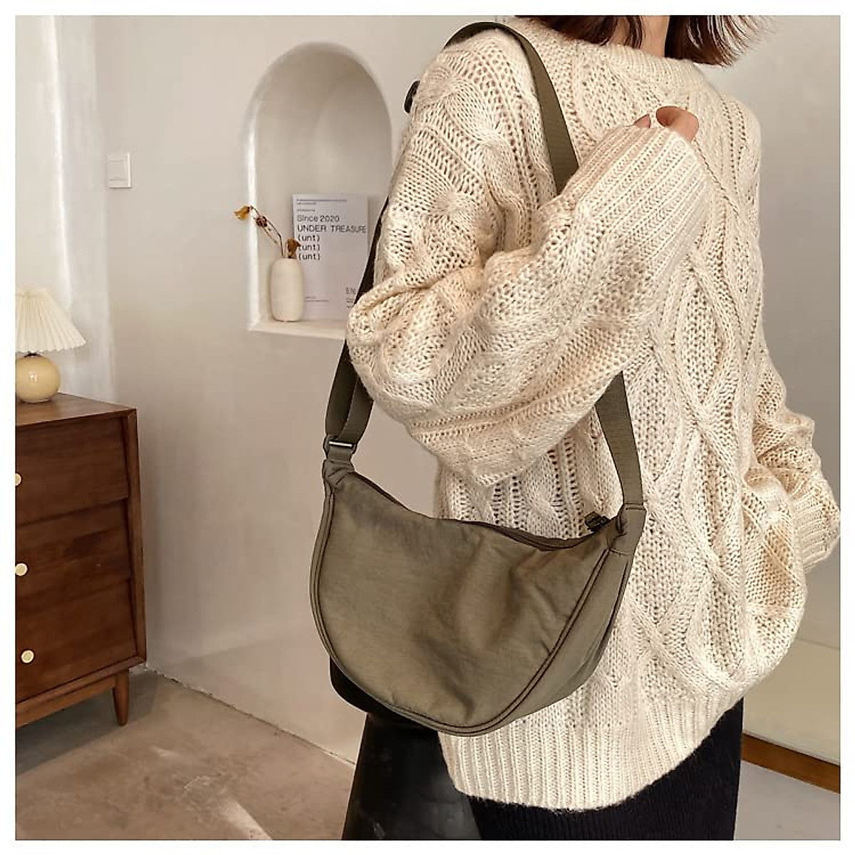 Fairy Grunge Shoulder Bag Aesthetic Boho Crossbody Bag Tote Bag Women Girls Y2k Harajuku Small Bag (Olive Green)