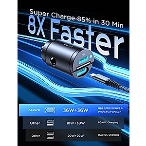 USB C Car Charger PD36W & QC36W, AINOPE Car Charger Fast Charge 2-Port PD&QC3.0 Cigarette Lighter USB Charger with 3.3ft Type C Cable All-Metal Body Fit for Samsung S23/S22 iPhone 14/13