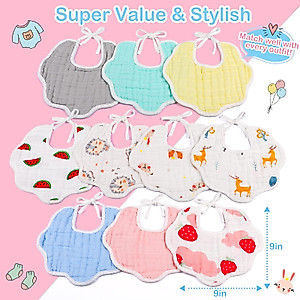 10PCS Muslin Baby Bibs for Girls Boys Unisex Adjustable Newborn Teething Drool Bibs for Baby Boy Girl Soft & Absorbent Infant Toddler Bibs 0-6 Months Baby Bandana Bibs for Boys Girls Baby Shower Gifts