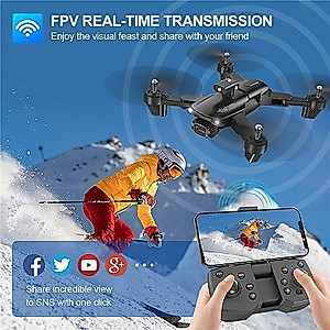 2023 Foldable FPV Drone with Adjustable 4K HD 2.4G WiFi Dual Camera,27MPH Speed,Lightweight RC Quadcopter for/Adults/Beginner/Kids,3 Batteries,Trajectory Flight,3D Flips,1 Key Fly/Land(black)