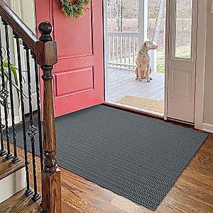 KOZYFLY Washable Entryway Rug 3x5 Ft Area Rugs Cotton Rubber Backed Throw Rugs Indoor Door Mat Kitchen Rugs Braided Floor Carpet for Front Entrance Bathroom Kitchen Living Room, Grey