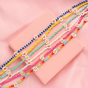 GYSONG Beaded Choker Necklaces For Women Vsco Boho Handmade Flower Necklace Cherry Cute Necklace For Women Beach Necklace Set 6 Pieces