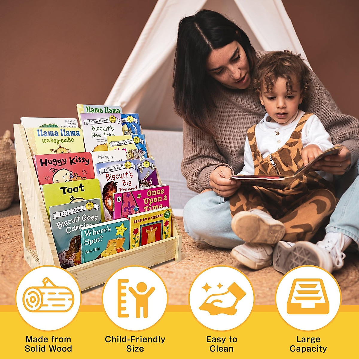 5-Tier Montessori Bookshelf - Front Facing Kids Bookshelf with Back Storage, Perfect for Toddler, Children's Room, and Reading Nook (Natural)