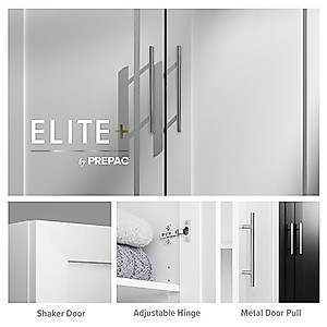 Prepac Elite Storage Accent Cabinet with Panel Doors, White Storage Cabinet, Bathroom Cabinet, Pantry Cabinet with 3 Shelves 16.75" D x 32" W x 65" H