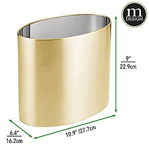 mDesign Stainless Steel Metal Oval Trash Can, Small 2.09 Gallon Wastebasket, Garbage Basket Bin for Bathroom, Bedroom, Kitchen, or Home Office, Holds Waste and Recycle, Mirri Collection, Soft Brass