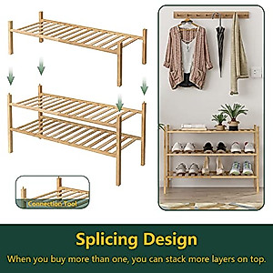 Z&L HOUSE 3-Tier Shoe Rack for Closet, Stackable Shoes Organizer Free Standing Shelf Entryway And Closet Hallway, Multifunctional Bamboo in Different Combinations (3-Tier)