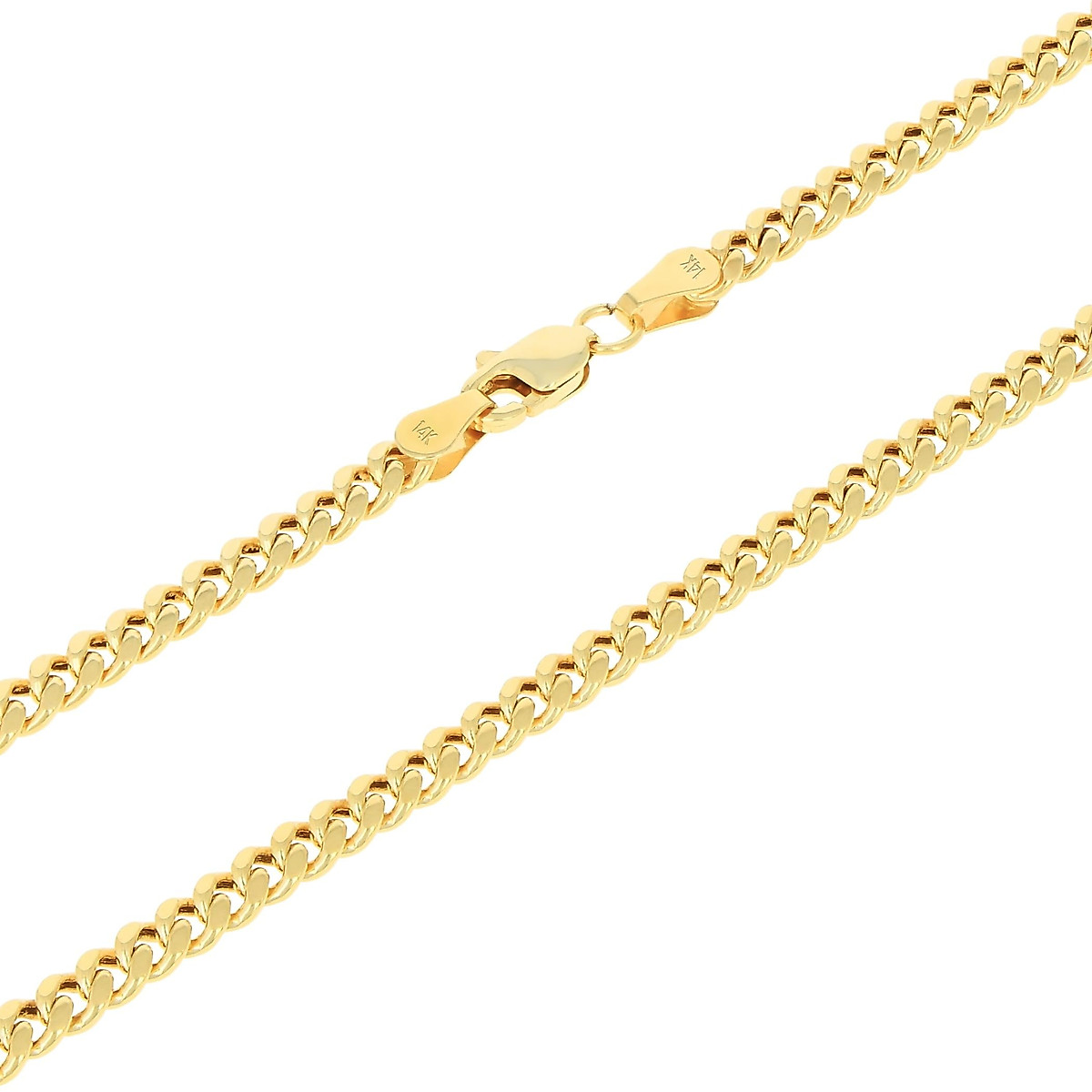 Nuragold 14k Yellow Gold 4mm Miami Cuban Link Chain Pendant Necklace, Mens Womens Jewelry 16" 18" 20" 22" 24" 26" 28" 30"