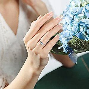 Suplight 925 Sterling Silver March Birthstone Rings Adjustable Aquamarine Celtic Knot Heart Rings for Women