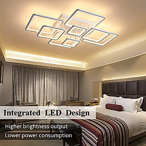 Shine LUEST Modern Dimmable LED Ceiling Lights, White Flush Mount Light Fixtures with Remote Control, Large Square 8-Ring Lamps for Living Room, Bedroom, 100W