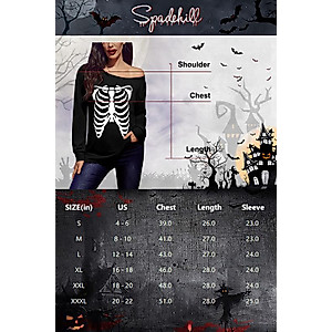 Womens Halloween Sweatshirt Lady Party Sexy Casual Tops Long Sleeve Funny Off Shoulder Wear Skeleton X-Large