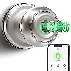 GeekTale Fingerprint Door Lock, Smart Door Knob Fingerprint Door Knob Smart Door Lock with App Control,Great for Bedrooms,Apartments Offices,Hotels, Satin Nickel