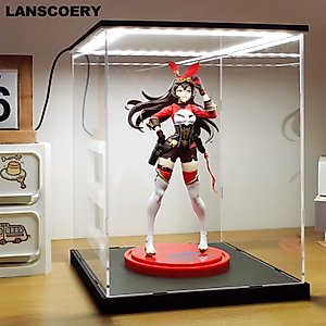 LANSCOERY Clear Acrylic Display Case with LED Light, Showcase and Display Box, Dustproof with UV Protection, Perfect for Figures Collectibles - 7.1x5.5x7.9inch