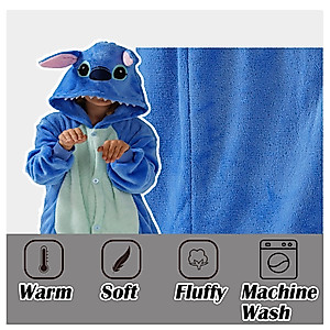 SCOPUCI Unisex Children Animal Onesie Pajamas,Kids Flannel Halloween Cosplay Costume/Homewear/Sleepwear(Blue-a,5-6 Years)