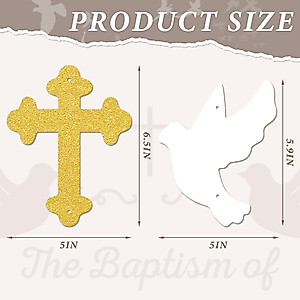 Wonderjune 12 Pcs First Holy Communion Baptism Decoration Gold and White Dove Cross Garland Banner for Wedding Bridal Baby Shower Engagement Religious Christian