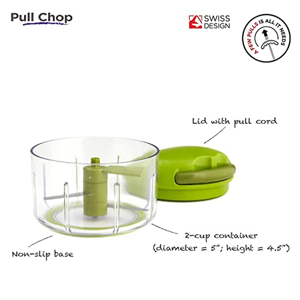 Kuhn Rikon Pull Chop Chopper/Manual Food Processor with Cord Mechanism, Green, 2-Cup & Auto Safety LidLifter/Can Opener with Ring-Pull, 8 x 2.5 x 2.75 inches, Red