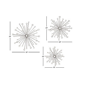 Deco 79 Metal Sunburst Wall Decor with Crystal Embellishment, Set of 3 16", 20", 24"W, Black