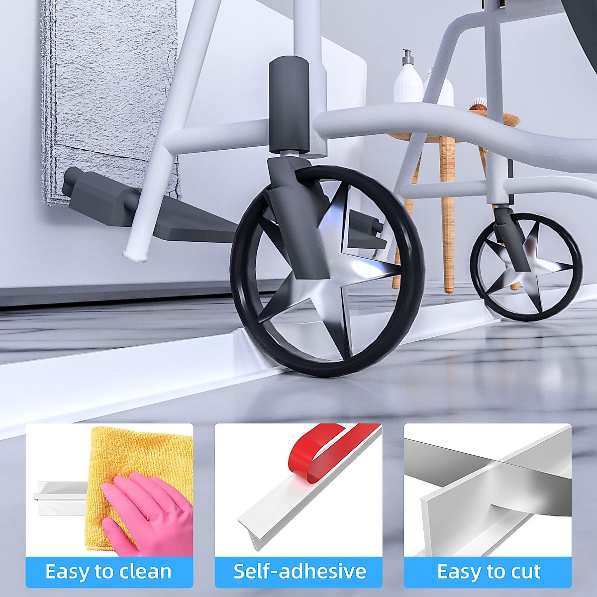 Duzzy 67 Inch Shower Threshold Water Dam, Collapsible Shower Dam Water Barrier, Silicone Water Stopper Shower Splash Guard for Walk in Shower, Wheelchair Accessible