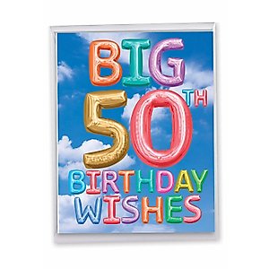 The Best Card Company - 50th Jumbo Birthday Greeting Card (8.5 x 11 Inch) - 50 Years Old Celebration (Not 3D or Layered) - Inflated Messages Milestones 50 (Not Actual Balloons) J5651CMBG-US