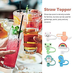 SEWACC Silicone Straw Tips Cover 6pcs Reusable Straw Cover Caps Cartoon Pattern Drinking Straw Plugs for Straws Party Birthday