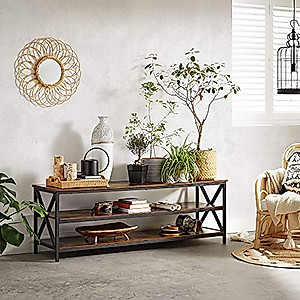 VASAGLE TV Stand for up to 65 Televisions, Media Console with Shelves, 3-Tier Storage, and X-Shape Steel Frame, 57.9 x 15.7 x 19.7 Inches, Rustic Brown