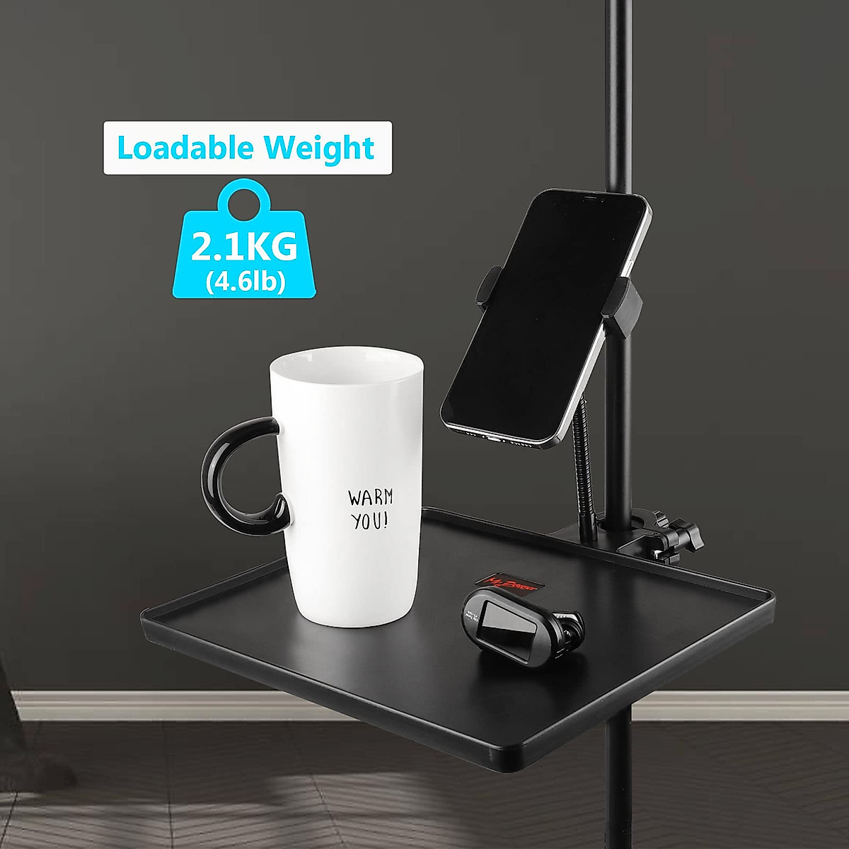 Mr.Power Microphone Stand Plastic Tray with Phone Holder, Mic Stand Clamp-On Rack Tray Holder for Most Mic Stands, for Stage, Live Streaming, Concert Performance, Karaoke (10.6" x 8") (Large)