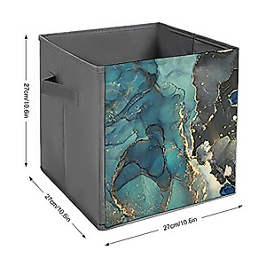 DamTma Classic Dark Marble Collapsible Storage Bins Grenn Black Gold Fabric Storage Cubes with Handles Basket Storage Organizer for Shelves Closet Bedroom Living Room 10.6 in