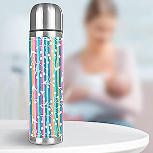 Stainless Steel Vacuum Insulated Mug, Floral Fowers Leaves Print Thermos Water Bottle for Hot and Cold Drinks Kids Adults 17 Oz