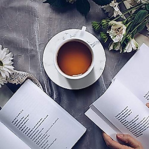 WAYIFON Coasters for Drinks, 6 PCS Premium PU Leather Coaster, Heat Resistant Drink Coaster with Holder - Protect Table from Stains Water Rings and Damage - Housewarming Gift - Marble White Pattern