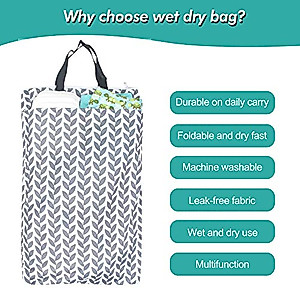 wegreeco Reusable Hanging Wet Dry Cloth Diaper Bag (2 Pack, Grey Leaf, Grey)