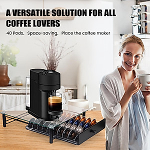 Tempered Glass Coffee Pod Drawer,Nespresso Vertuo Pod Holder Drawer for 40（1.35/2.7 floz) Vertuoline Pod, Nespresso Capsule Organizer Compatible with Vertuo Next Vertuo Plus,14.76"D x 12.99"W x 3.5"H