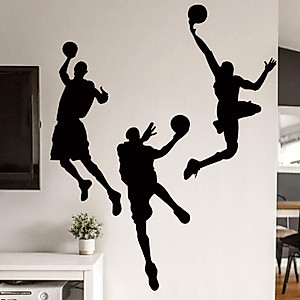 Amaonm 31.5" x 53.1" Removable DIY Vinyl Three Basketball Players Slam Dunk Silhouette Wall Decals Spoting Basketball Duck Layup Sporter Wall Sticker for Kids Room Boys Bedroom Classroom