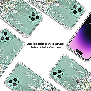 SunStory for iPhone 14 Pro Max Case Clear Glitter with Tempered Glass Screen Protector [2 Packs] Moving Shiny Quicksand Glitter and PC+TPU Phone Case for iPhone 14 Pro Max (6.7inch) (Silver)