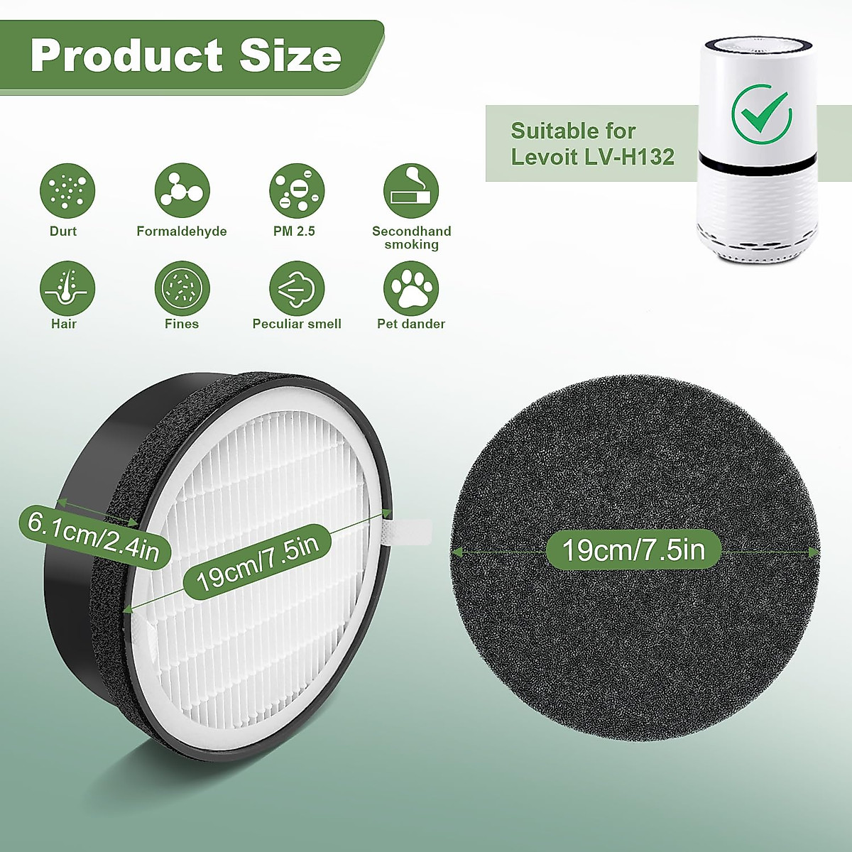 LV-H132 Replacement Filter Compatible with LEVOIT LV-H132 Air Purifier Filter, 3-in-1 Nylon Pre-Filter, H13 True HEPA Replacement Air Filter, Activated Carbon Filtration System, Part # LV-H132-RF