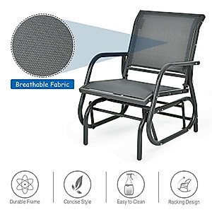 UYSB Outdoor Single Swing Glider Rocking Chair Armrest Garden Porch Backyard Grey Chair Rocking Chair Rocker Chair Rocker Camp Chair Rocker Recliner Rocking Camp Chair Rocking Chairs