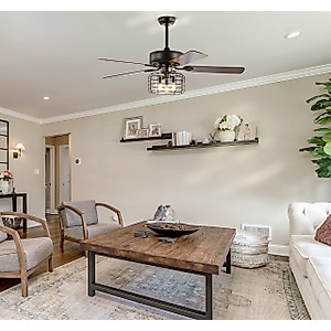 JONATHAN Y JYL9603A Asher 52" 3-Light Industrial Metal/Wood LED Ceiling Fan With Remote, Farmhouse, Bohemian, Industrial, Rustic, Transitional, Southwestern, Living Room, Bedroom, Forged Black