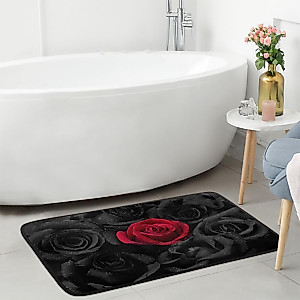 KOBLEN Red Black Rose Kitchen Rugs Non Slip Washable Absorbent Kitchen Mats 20x39 inch Cushioned Anti Fatigue Kitchen Floor Mats for in Front of Sink