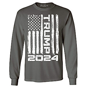 shop4ever Trump Flag 2024 Long Sleeve Shirt Large Charcoal
