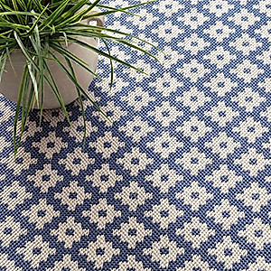 Dash and Albert Samode Indoor/Outdoor Area Rug - 2.5' x 12' Runner Denim & Ivory Diamond Handwoven Washable Accent Rug - Durable, Fade Resistant, High Traffic