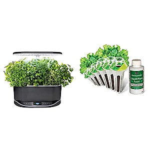 AeroGarden Bounty Elite - Indoor Garden, Platinum Stainless & Salad Greens Seed Pod Kit with Red and Green Leaf, Romaine and Butter Head Lettuce, Liquid Plant Food and Growing Guide (6-Pod)