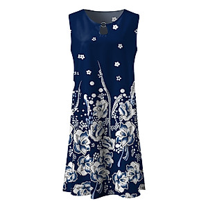 Office Dresses for Women for Work Women Summer Fashion Casual Sleeveless Floral Print Hollow Out V Neck Sundress Loose