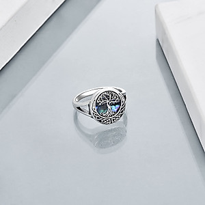 ONEFINITY Tree of Life Rings Sterling Silver Celtic Knot Tree of Life Rings Family Tree Jewelry Gifts for Women (Abalone shell, 10)