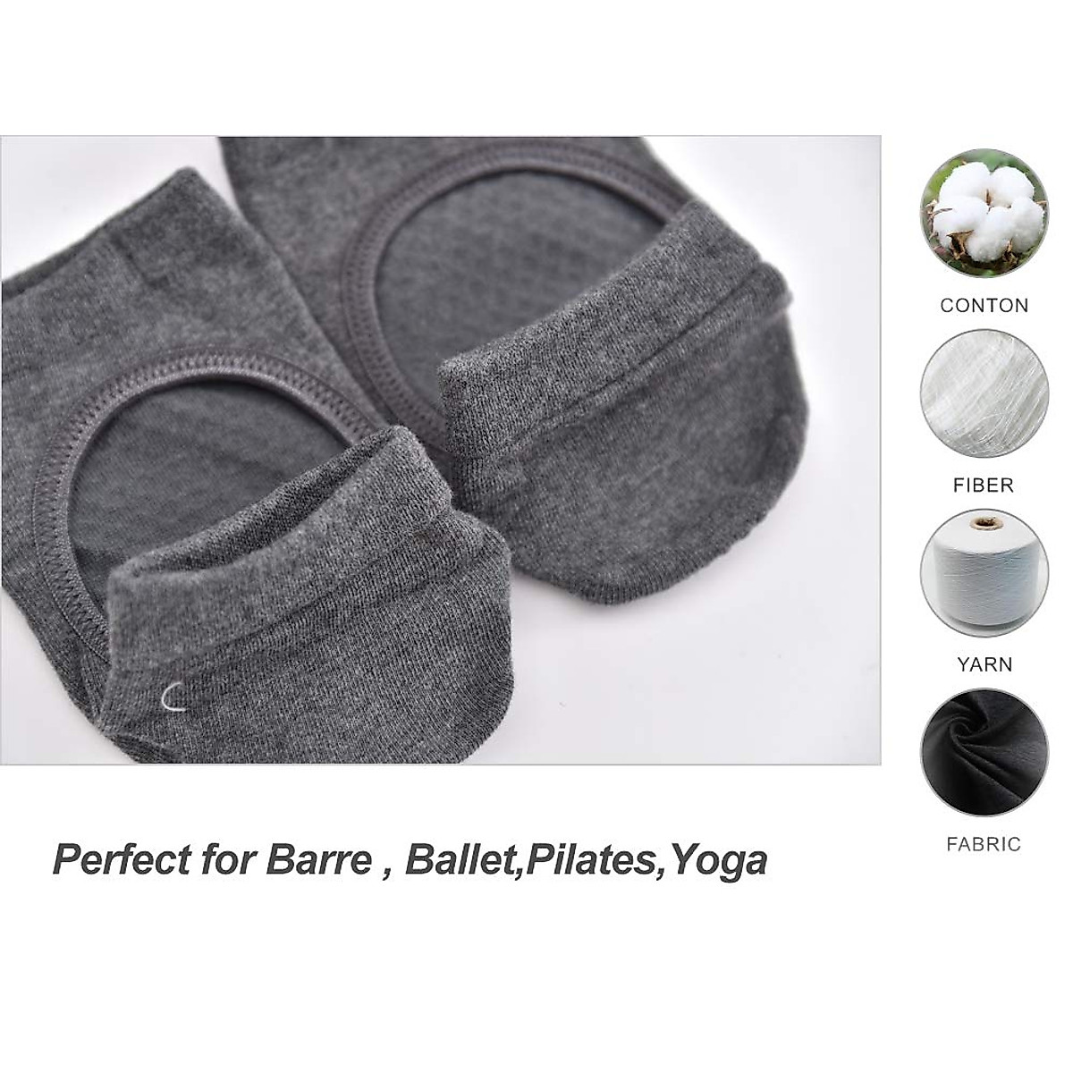 Yoga Socks for Women 5 Pairs Toeless Non Skid Sticky Grip Sock, Ideal for pilates,Barre,Ballet Dance