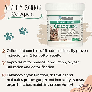 Vitality Science Celloquent for Cats | Enhanced Immune Support Formula | Maintains Proper Gut pH | Boosts Organ Function | Aids Detoxification and Healthy Inflammatory Response (120g)