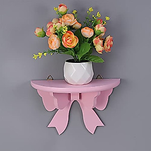 DOITOOL Wooden Floating Shelf Wall Mounted, Nordic Style Butterfly Semicircle Storage Shelf for Wall, Decoration Shelves for Bathroom, Bedroom, Kitchen, Living Room Display (Pink)