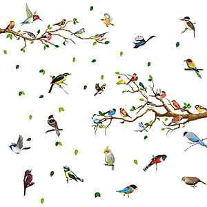 2 Pieces White Peach Blossm Flowers Black Tree Branch Flying Birds Wall Stickers Removable DIY Wall Art Decor Decals Murals for Kids Girls Nursery Bedroom Living Room (Lovely Style)