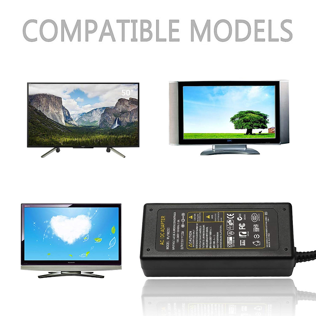 48W 19V 2.53A TV Charger AC Adapter for Samsung A4819-FDY UN32J400 UN32J4000AF UN32J400DAF UN32J400DAFXZA UN32J5205 UN32J5205AF BN44-00835A BN44-00838A BN44-00837A BN44-00886A Power Supply Cord Plug