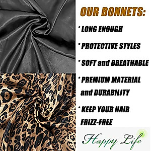 2 Pcs Hair Bonnets for Women Satin, Black Leopard Soft Elastic Band Silky Sleeping Cap Big Bonnets for Women Bonnet for Braids