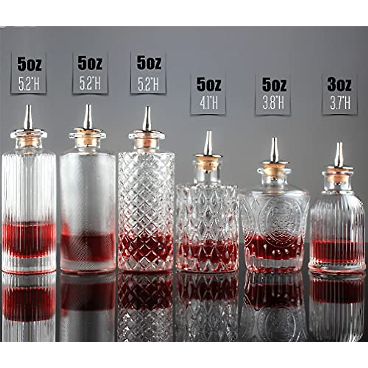 Bitters Bottle Set of 6 Dasher Bottles for Cocktails with Zinc Alloy Dash Tops and Stoppers, Dispenser Bottles, Barware Set for Home Bar (6 pacl)