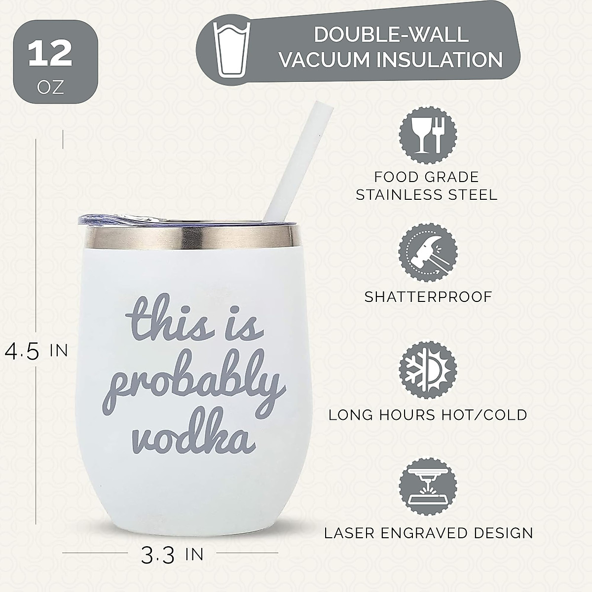 Your Dream Party Shop This is Probably Vodka White Stainless Steel 12oz Wine Tumbler, Vodka Gift Tumblers with Engraved Print, Perfect Vodka Gifts Glass, Happy Birthday Wine Glass (Probably Vodka)